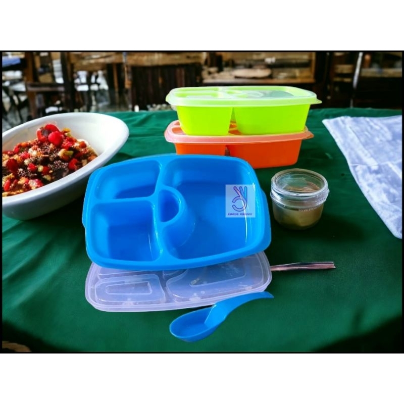 Jual Kotak Makan Nina / lunch box sekat 4 + sendok / Ompreng Plastik ...