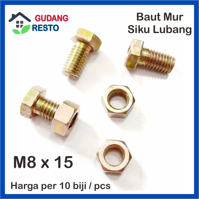 Jual Baut Mur M8 x 15 Untuk Alas Roda RAK BESI Siku Lubang Harga Per biji Bolt Nut M8x15 8x15 8 ...