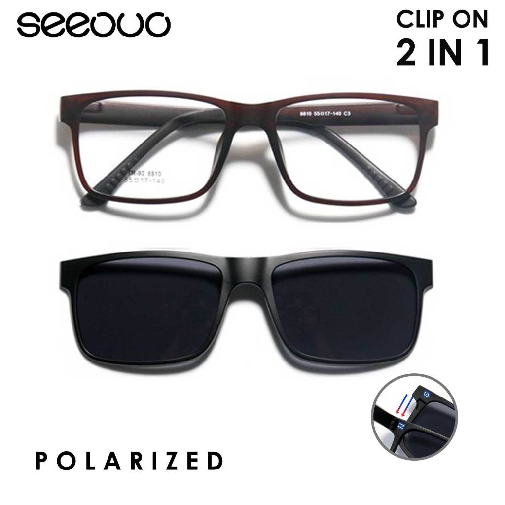 Jual Seeouo Frame Kacamata Clip On 2in1 Clip Lensa Polarized Model Kotak TR90 Ringan Pria Wanita ...