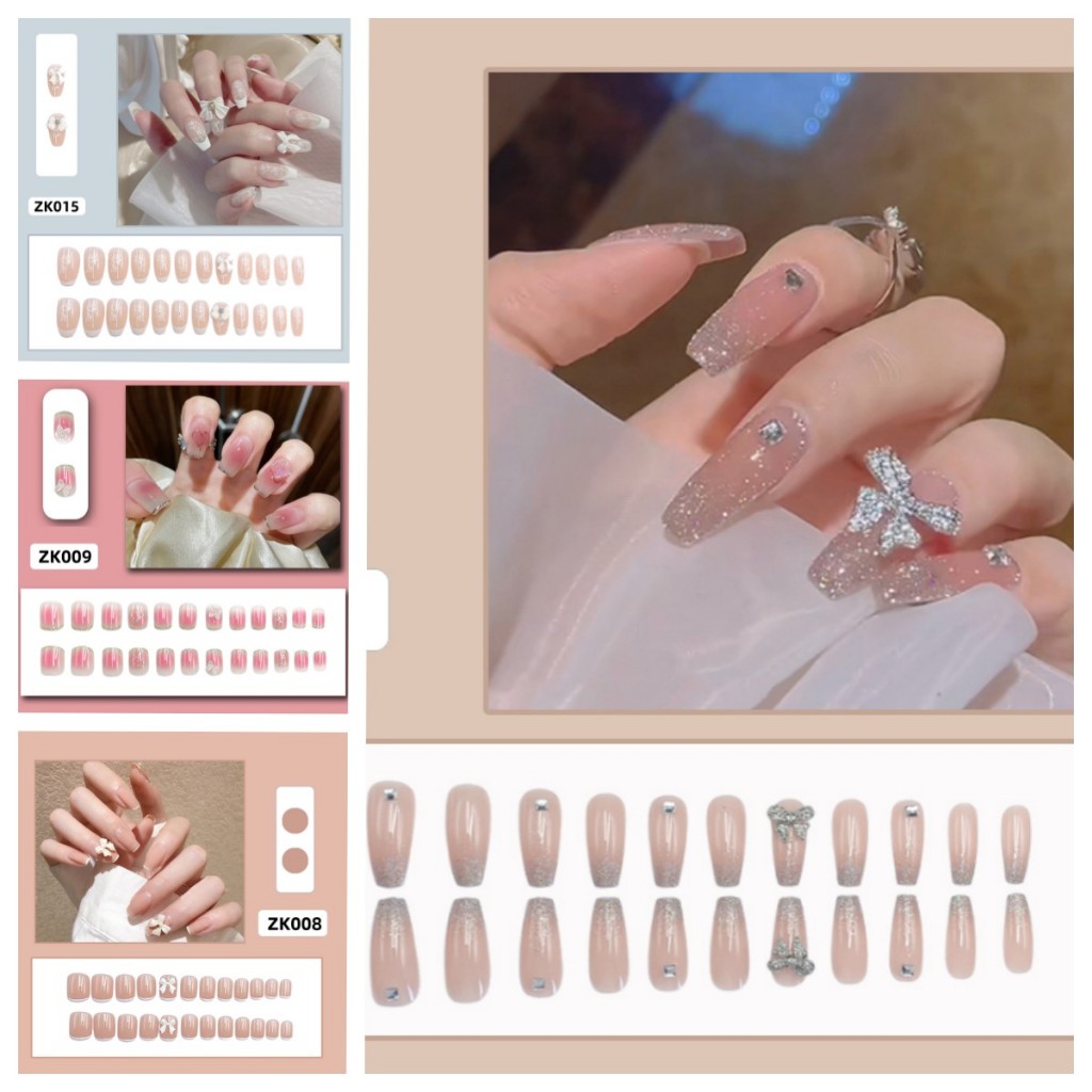 Jual COD Wedding Party Fake Nails Clear/24 Pcs set Kuku Palsu/nail ...
