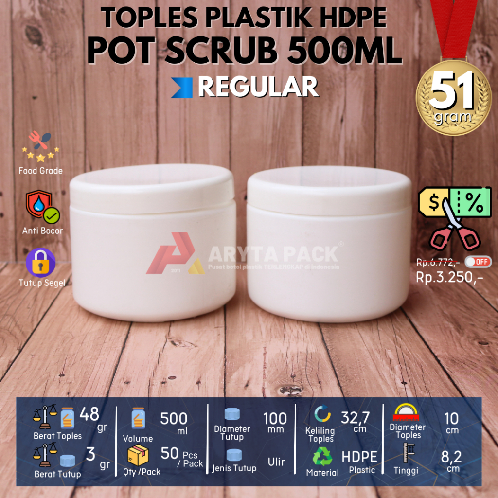 Jual Toples plastik HDPE 500ml pot scrub tutup ulir - FLASH | Shopee ...