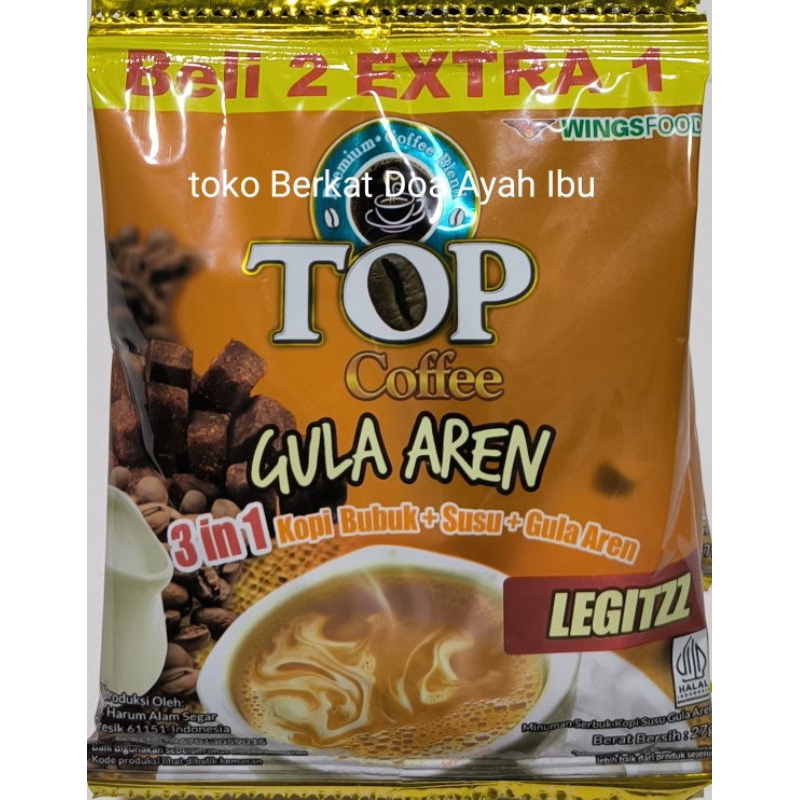 Jual top coffee top kopi susu gula aren tubruk legitzz 3 in 1 sachet 27 ...