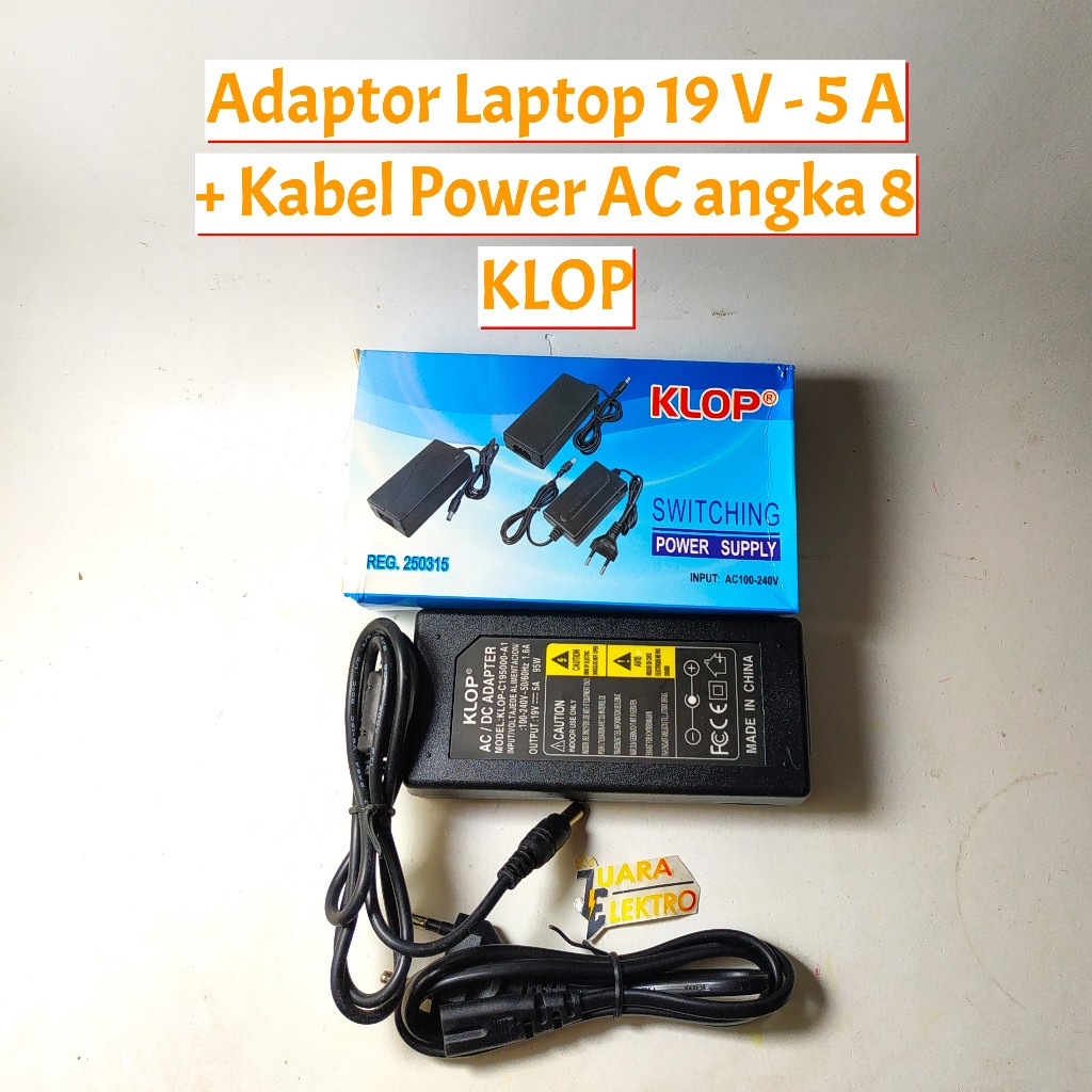 Jual Adaptor Laptop 19 V - 5 A + Kabel Power AC Angka 8 Merk KLOP | Adaptor 19V 5A | Shopee ...