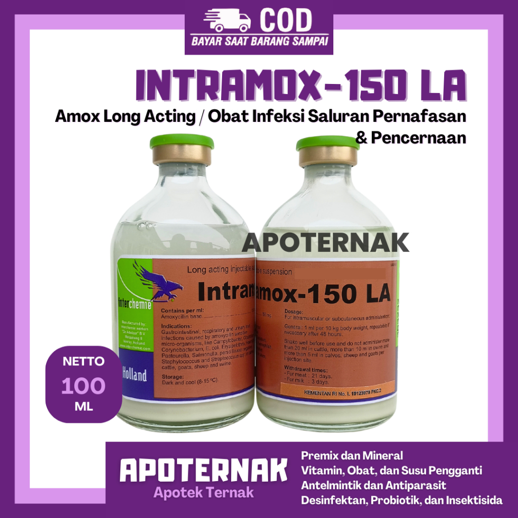 Jual INTRAMOX 150 LA 100 ml | Obat Antibiotik Hewan Long Acting | Like ...