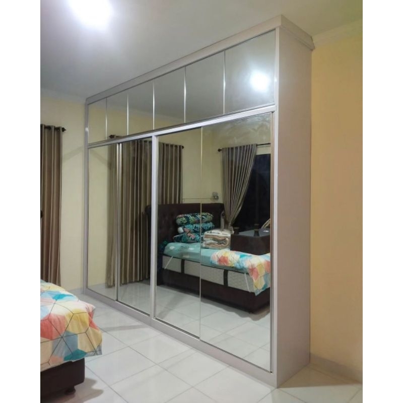 Jual Lemari Sliding 4 Pintu Full Cermin Kabinet Lemari Pakaian