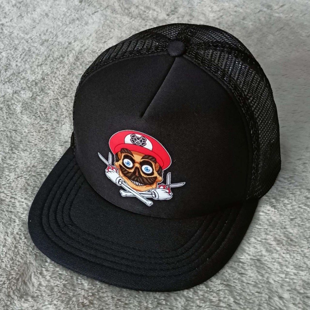 Jual Trucker Hat Sc Mario Hitam ( Scissors Apparel ) | Shopee Indonesia
