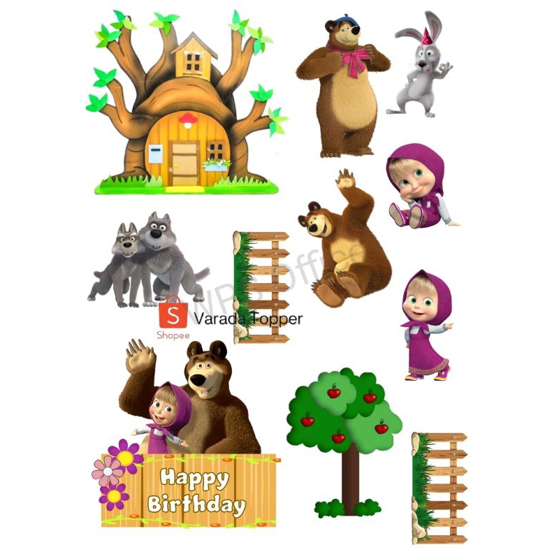 Jual Topper Cake Tema MARSHA AND THE BEAR Free Request Nama/Hiasan Kue ...