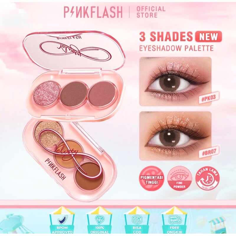 Jual PINKFLASH 3 Shades Eyeshadow Palette Glitter Hight Pigment ...