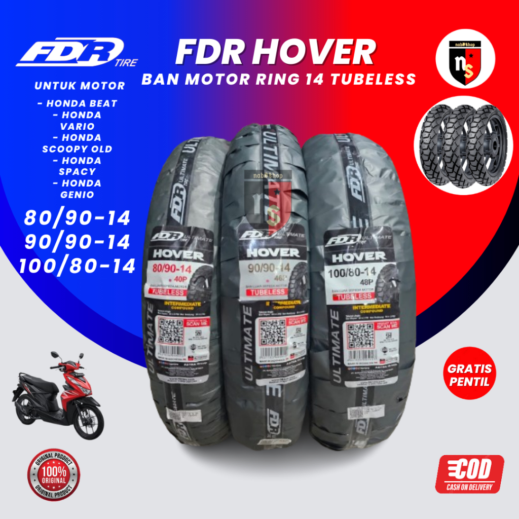 Jual ban motor ring 14 fdr hover ultimte ban semi trail uk 80/90 90/90 ...