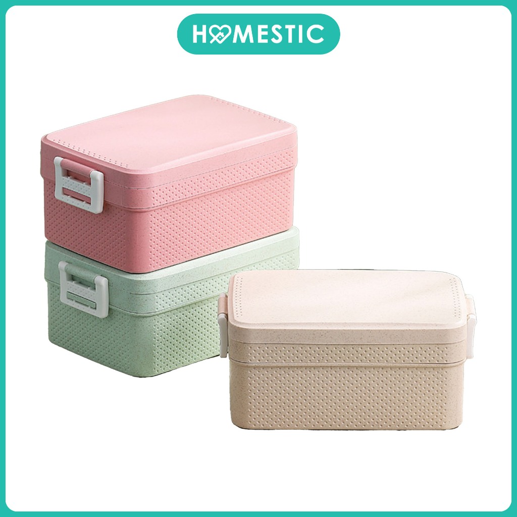 Jual lunch box kotak makan 3 Warna PP Jerami Gandum tempat bekal makan 1000ML GRATIS SENDOK BPA ...