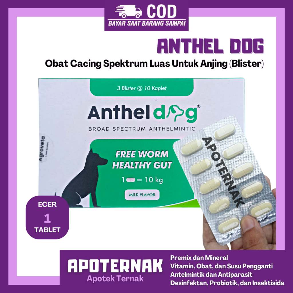 Jual ANTHEL DOG Ecer 1 Tablet (Blister) Obat Cacing Spektrum Luas Untuk ...