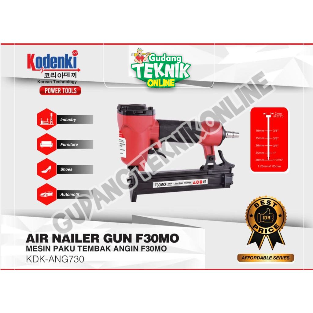 Jual (KODENKI F30MO) Mesin Paku Tembak Angin F30MO KODENKI / Mesin Staples Paku Tembak Lurus F30 ...