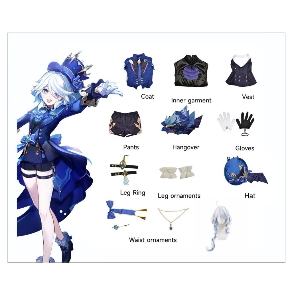 Jual Anime Game Genshin Impact Focalors Cosplay Hat Wig Hair Full Set ...