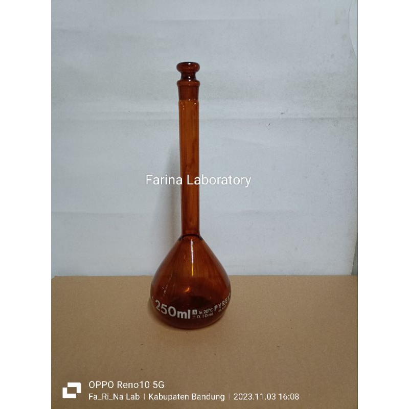Jual Labu Ukur-Volumetrick Flask 250ml Full Amber/Coklat Pyrex | Shopee ...