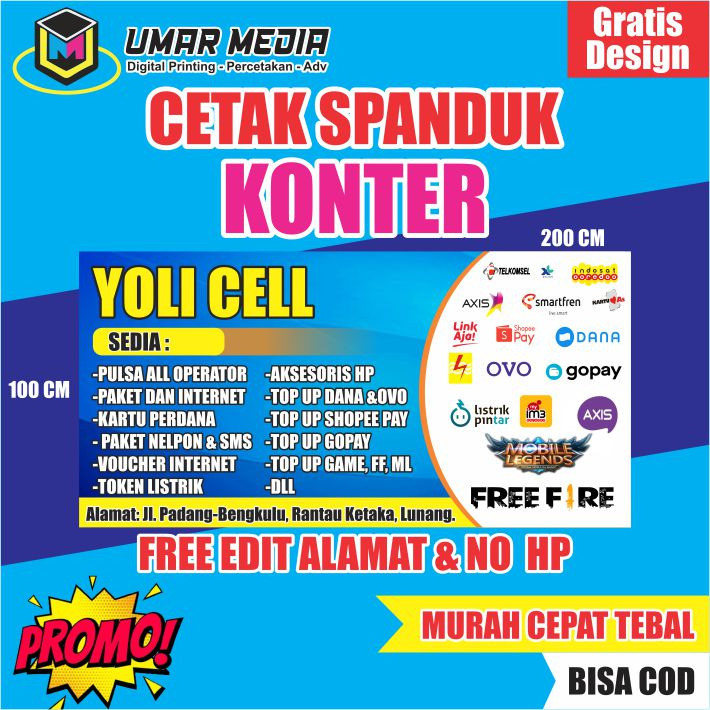 Jual SPANDUK KONTER PULSA BANNER KONTER HP BANNER TOKO | Shopee Indonesia