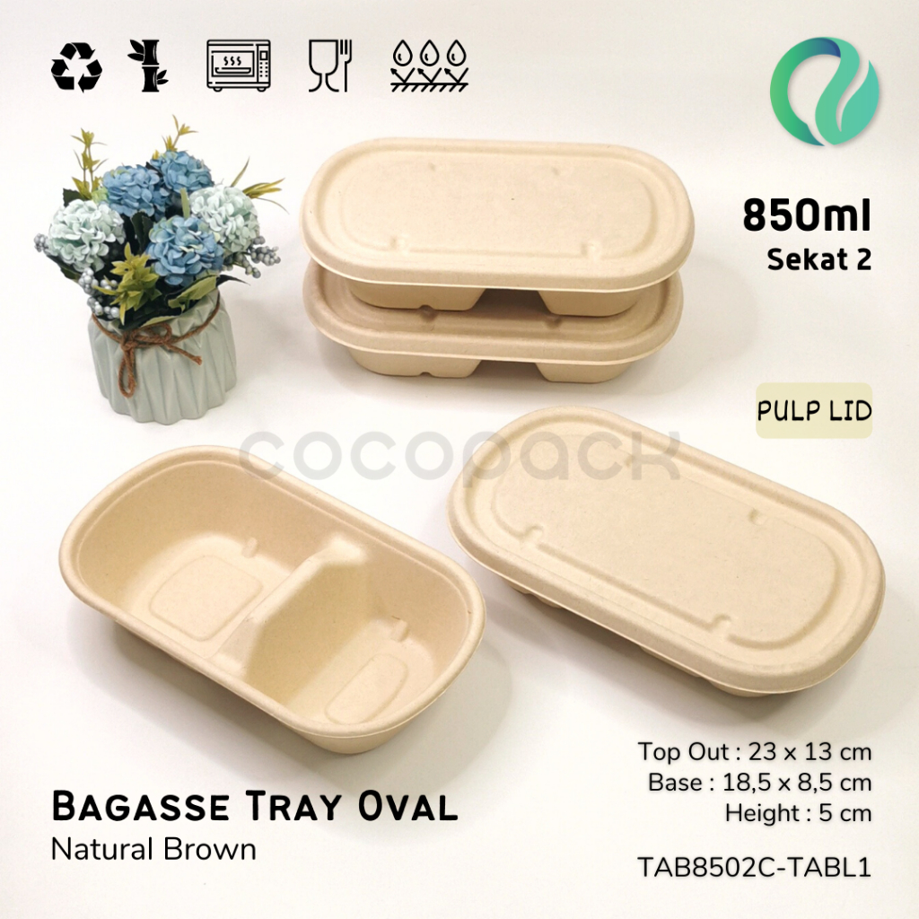 Jual Bagasse Oval 850ml Sekat 2 dan Tanpa Sekat Tutup Pulp 10 PCS | Shopee Indonesia