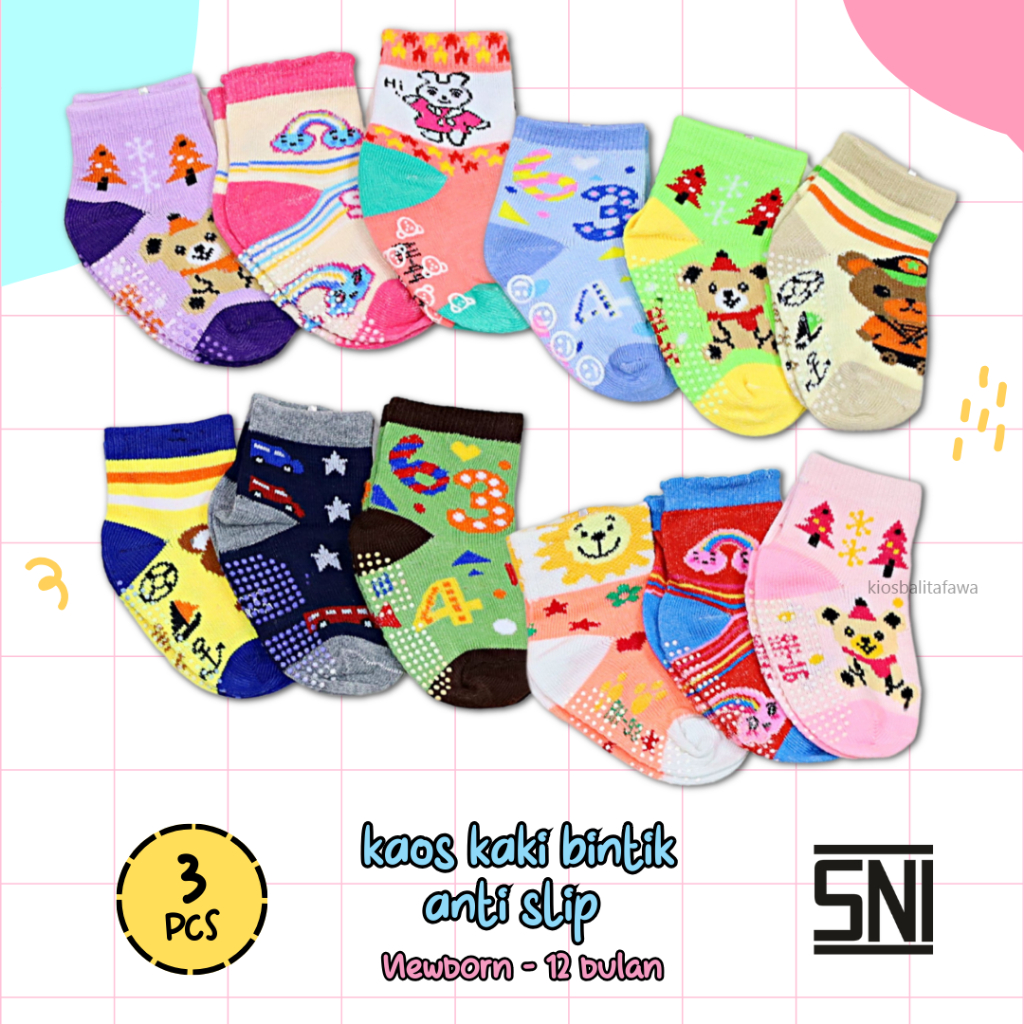 Jual (ISI 6-12 PCS) Kaos Kaki Bintik Bayi Laki Perempuan 0-12 Bulan ...