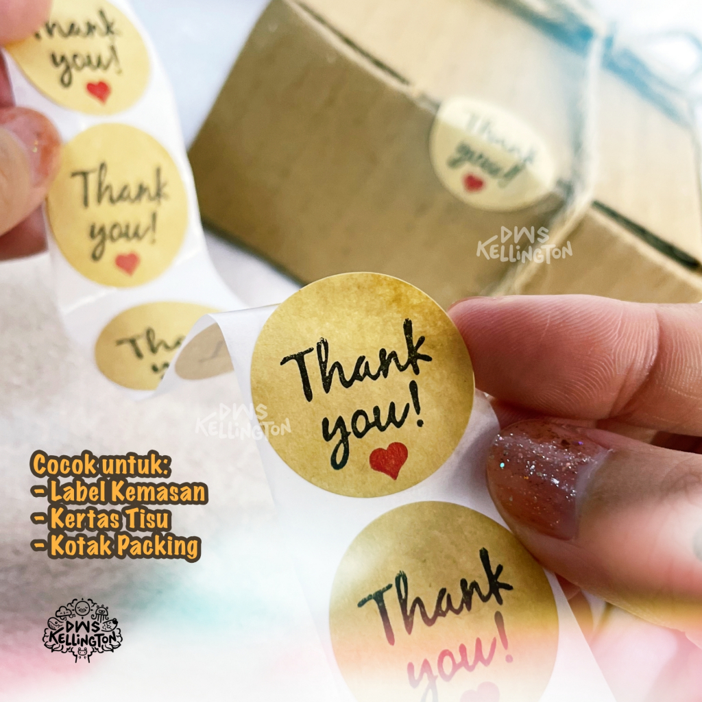 Jual Sticker Label Bulat Thank You Ucapan Thank You Kraft Stiker Rustic ...