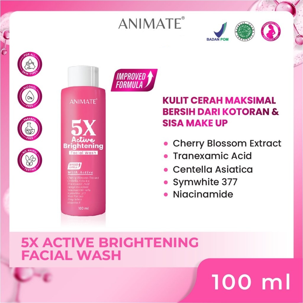 Jual Animate 5x Active Brightening / Whitening Facial Wash 100ml ...