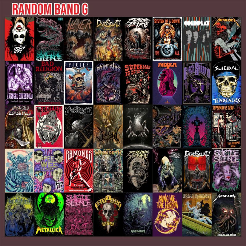 Jual poster dinding tema band A4 & A5 metal punk hardcore random isi ...