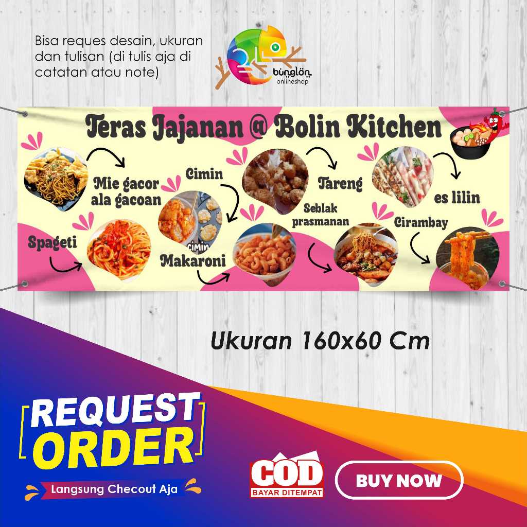 Jual Spanduk Banner 160x60 Bollin Kitchen Seblak Mie Gacor Custom ...