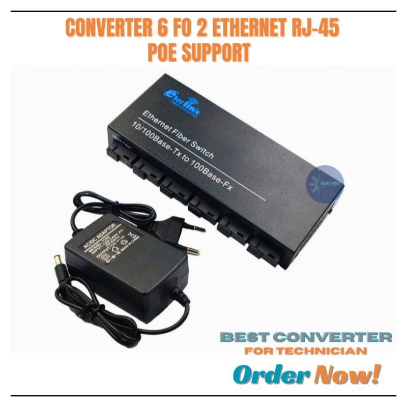 Jual MEDIA CONVERTER HTB 6 PORT FIBER OPTIC (AAABBB), 2 PORT ETHERNET ...
