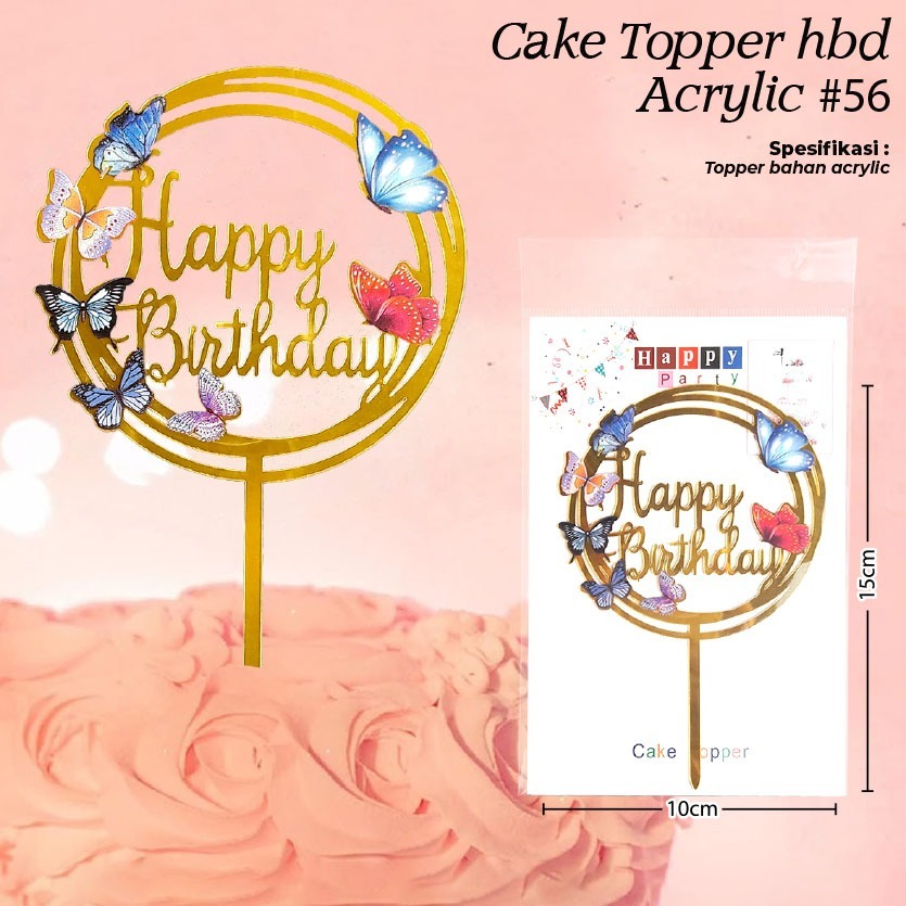 Jual Cake Topper HBD Acrylic 56| 57| 58| 59| 60| 61| Topper Hiasan Kue ...
