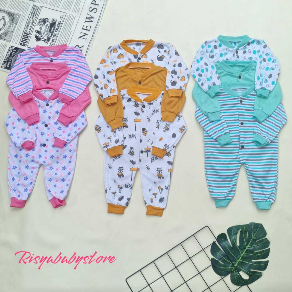 Jual 3pcs Sleepsuit bayi mix motif kekinian jumper baju baby newborn ...