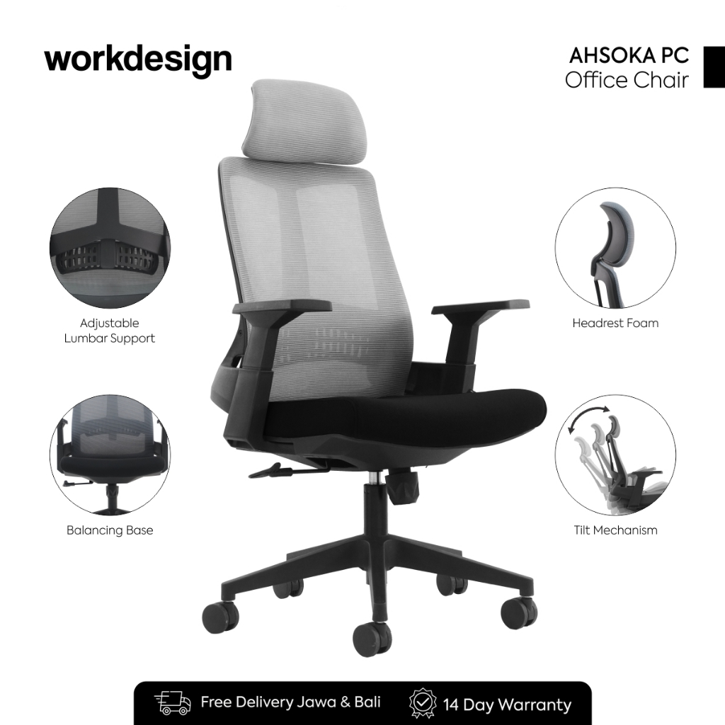 Jual Workdesign - Ahsoka PC Kursi Kantor / Kursi Kerja Ergonomis dengan Sandaran Kepala dan ...