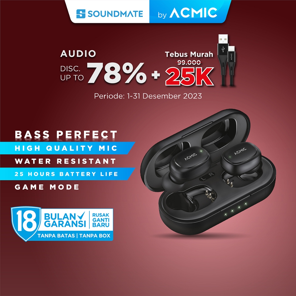 Jual ACMIC ZENDIO MINI TWS Extra Bass Gaming Headset Bluetooth Earphone ...