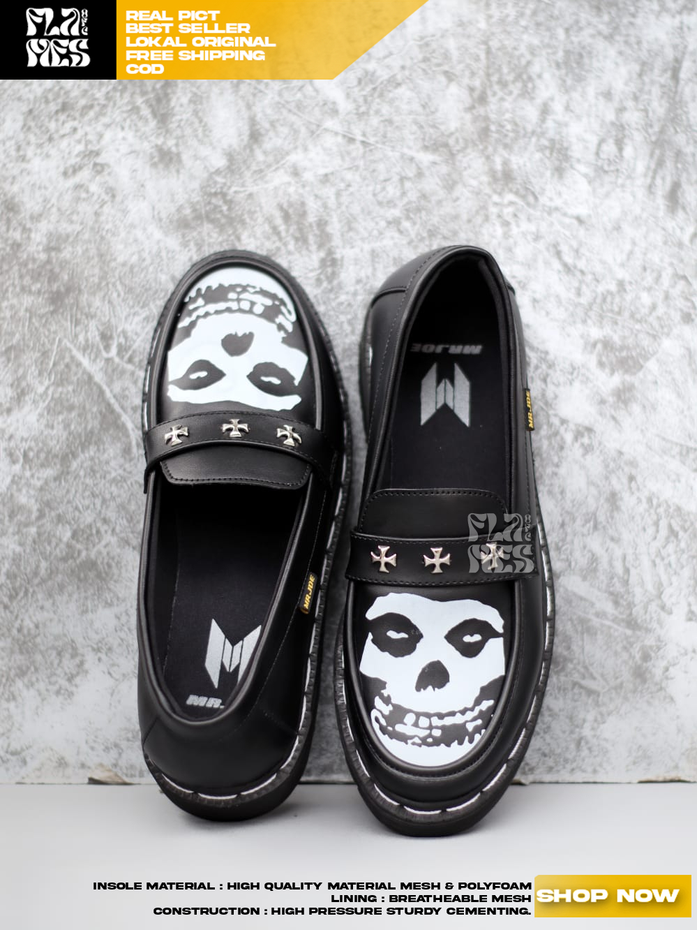 Jual FLAMES Sepatu Loafers Docmart Hitam Pria Casual Formal Pantofel ...