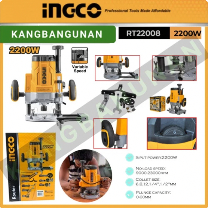 Jual INGCO Mesin Router RT22008 2200W dengan Kontrol Kecepatan Variabel ...