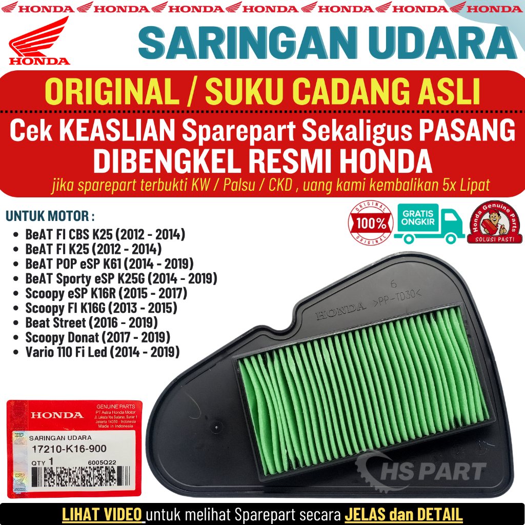 Jual Saringan Filter Udara Beat Fi Original Honda Beat Esp Beat Street ...