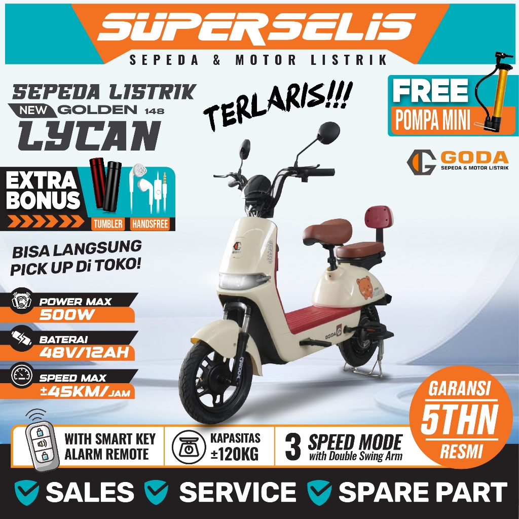 Jual Sepeda Listrik GODA 148 LYCAN 48V 12AH 48V/12AH Selis | Shopee ...