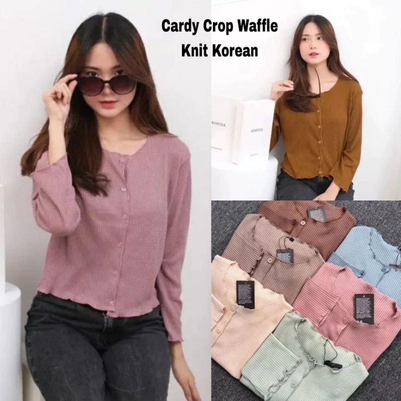 Jual Cardigan Crop Waffle Knit Korean Wanita Premium Terbaru Kekinian | Shopee Indonesia