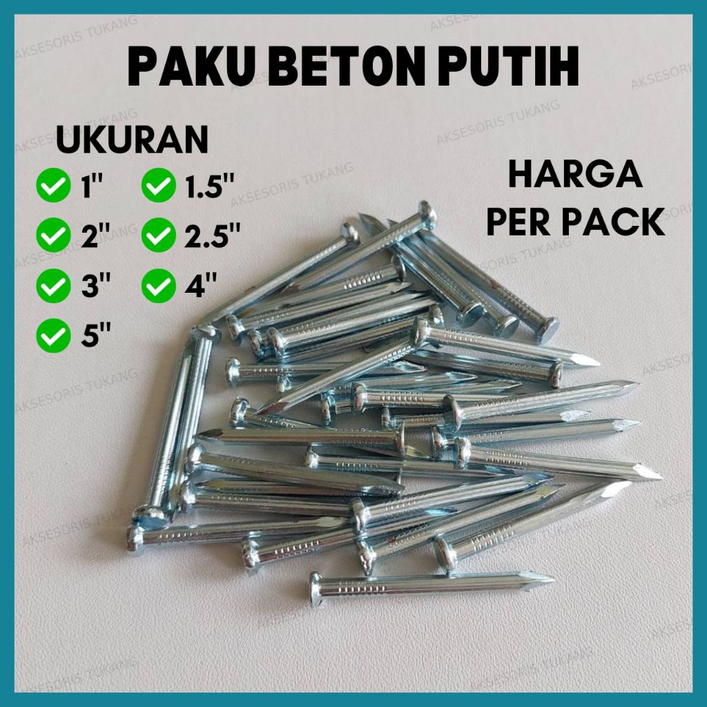 Jual Paku Beton Putih Tembok Per Pack 1" 1.5" 2" 2.5" 3" 4" 5" Inch ...