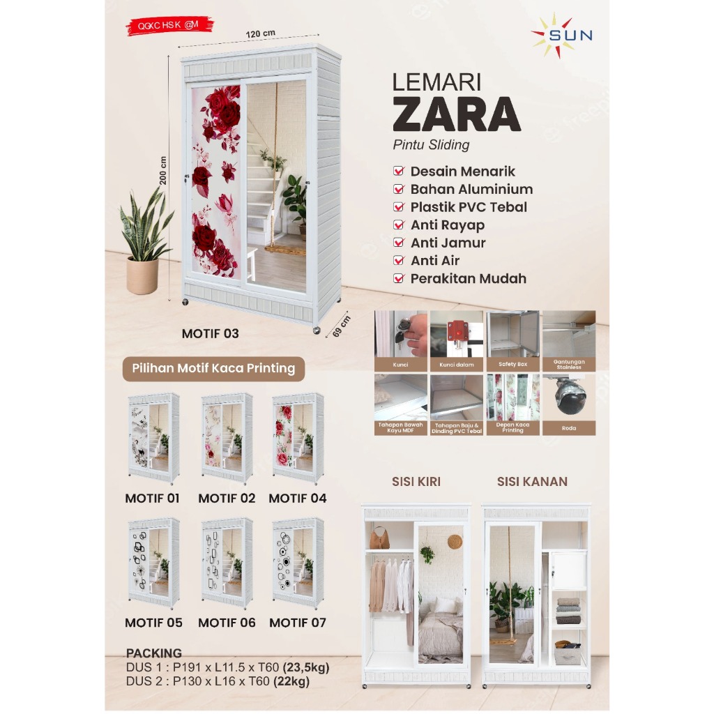 Jual Lemari Baju PVC Alumunium 2 Pintu Slidding Minimalis | Shopee ...