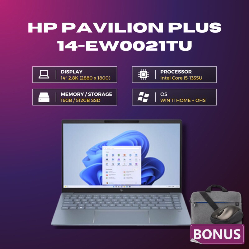 Jual HP Pavilion Plus 14-ew0021TU /Core i5-1335U EVO/16GB/512GB SSD/14″ WUXGA IPS/Win 11 Home ...
