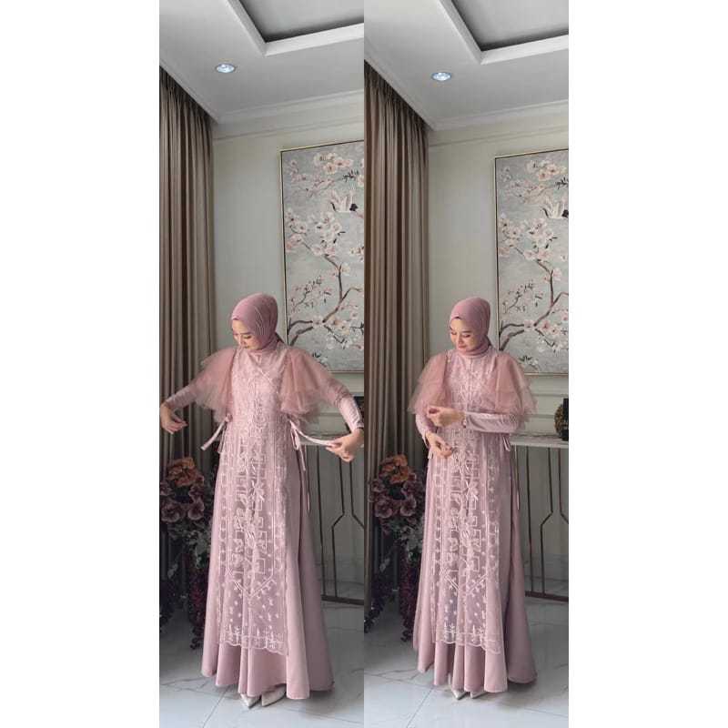 Jual NEW LADY DRESS SET OUTER BRUKAT MOTIF MIX TILLE GAUN KONDANGAN DRESS PESTA MAXI DRESS ...