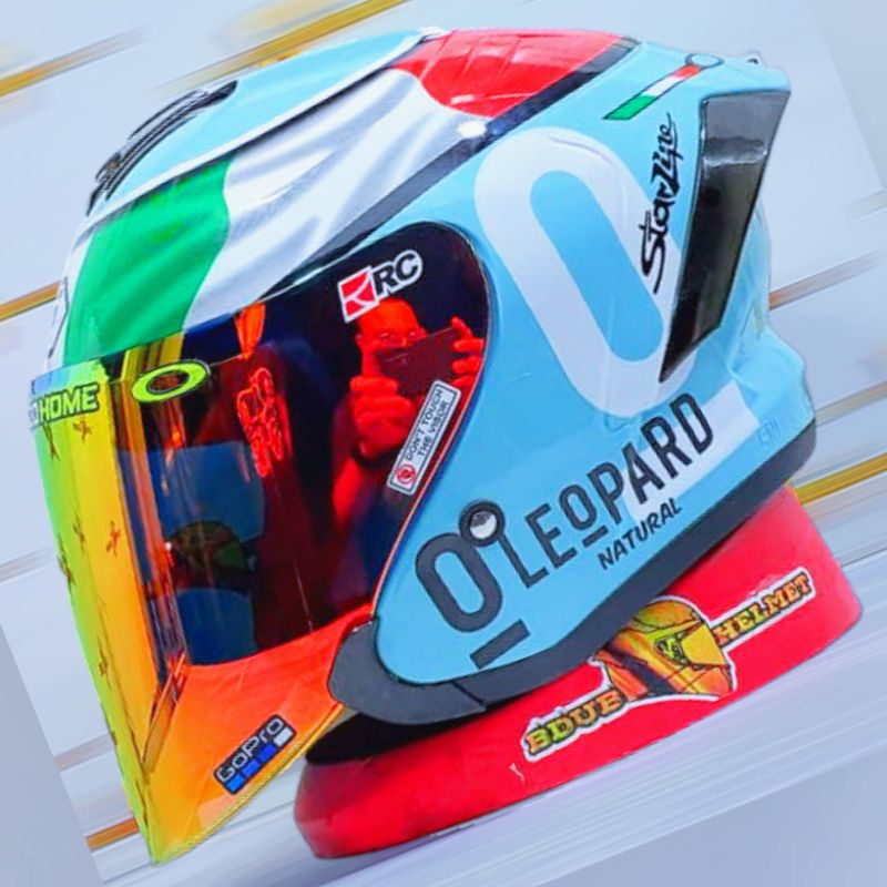 Jual Helm JS Armor Leopard blue paket ganteng spoiler 3D | Shopee Indonesia