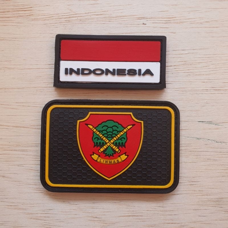 Jual patch rubber logo linmas kotak + bendera indonesia kecil satu set ...