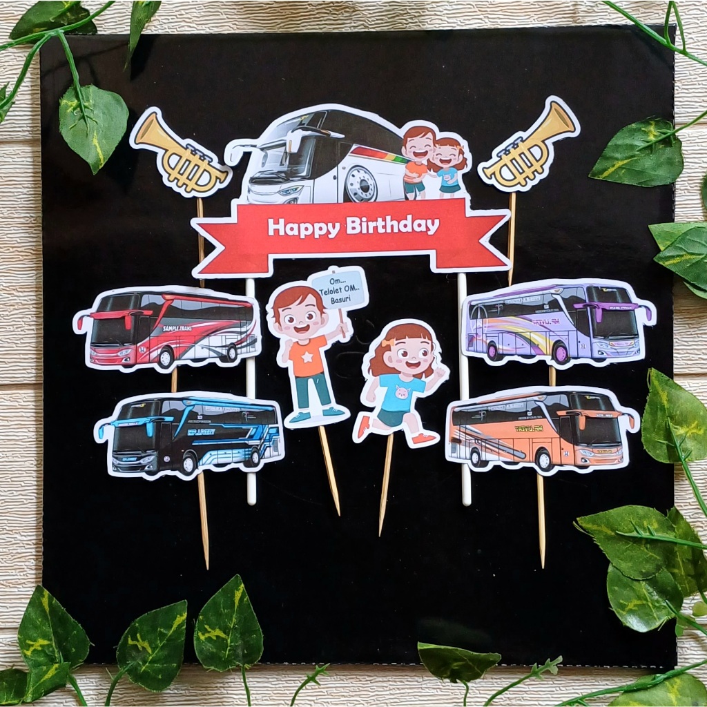 Jual Topper Bus Telolet Basuri Custom Nama untuk Hiasan Kue Ulang Tahun ...