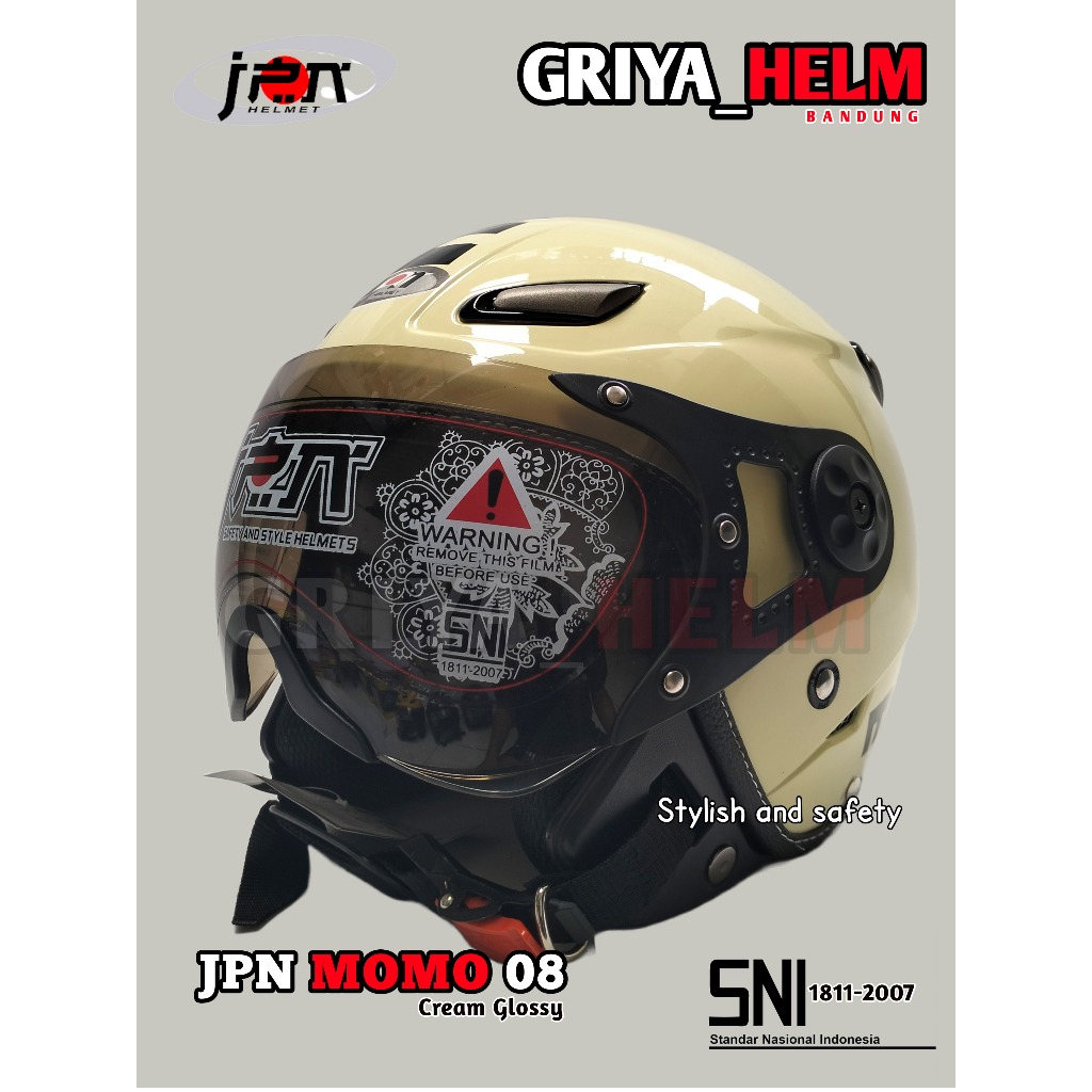 Jual Helm jpn momo kaca pilot cream gloss SNI | Shopee Indonesia