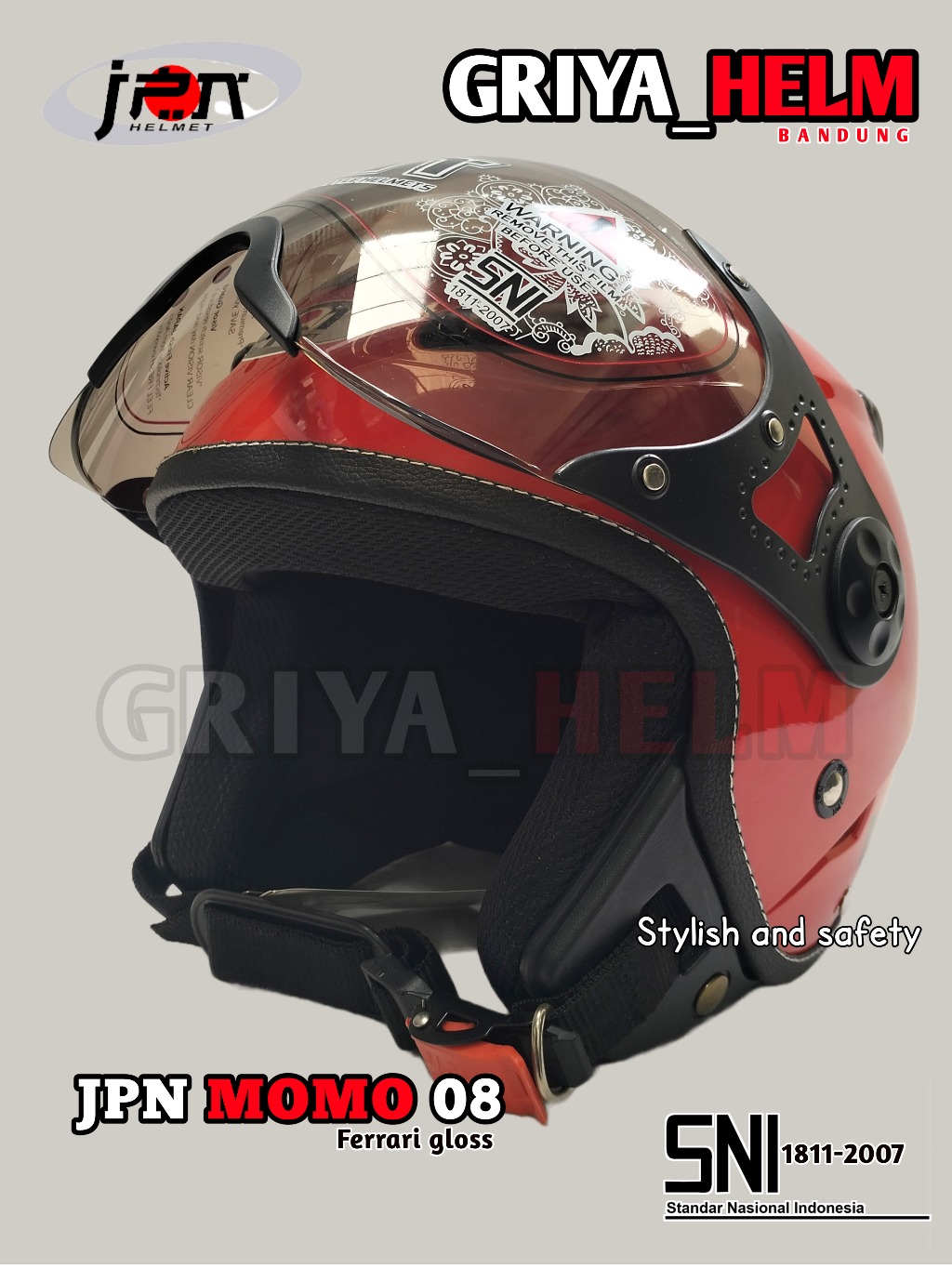 Jual Helm jpn momo kaca pilot merah ferarri gloss SNI | Shopee Indonesia