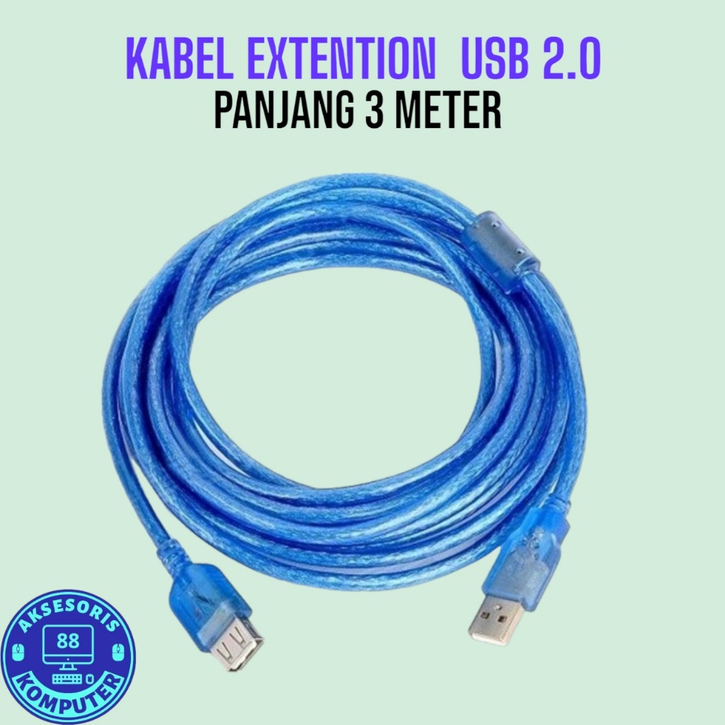 Jual KABEL EXTENSION USB 2.0 PANJANG 3 METER MALE TO FEMALE BIRU ...