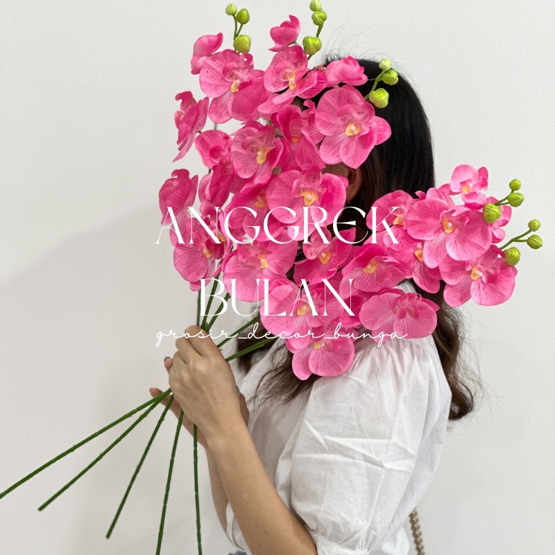 Jual (QC) 6heads ANGGREK BULAN ARTIFICIAL FLOWER SILK ORCHID FLOWER ...
