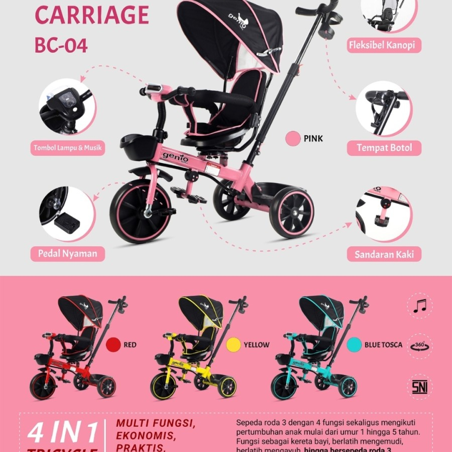 Jual Sepeda anak roda tiga tricycle genio usia 1-4 tahun baby stroller ada musik dorongan dan ...