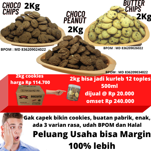 Jual 2kg cookies Choco Chips, Choco peanut, dan Butter Chips 2 kilogram ...