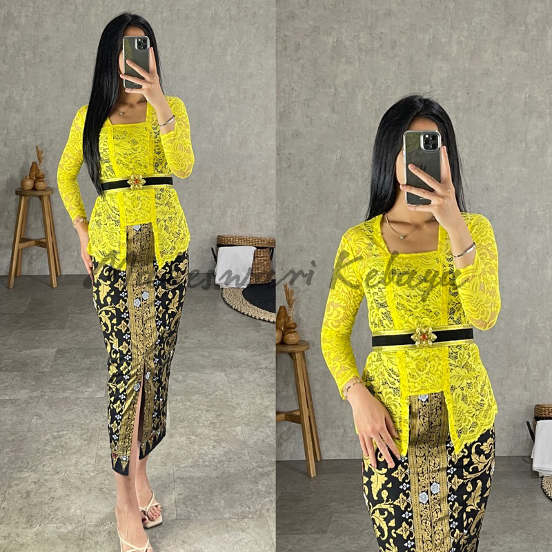 Jual Kebaya Bali Set Brukat Panjang Kuning | Shopee Indonesia