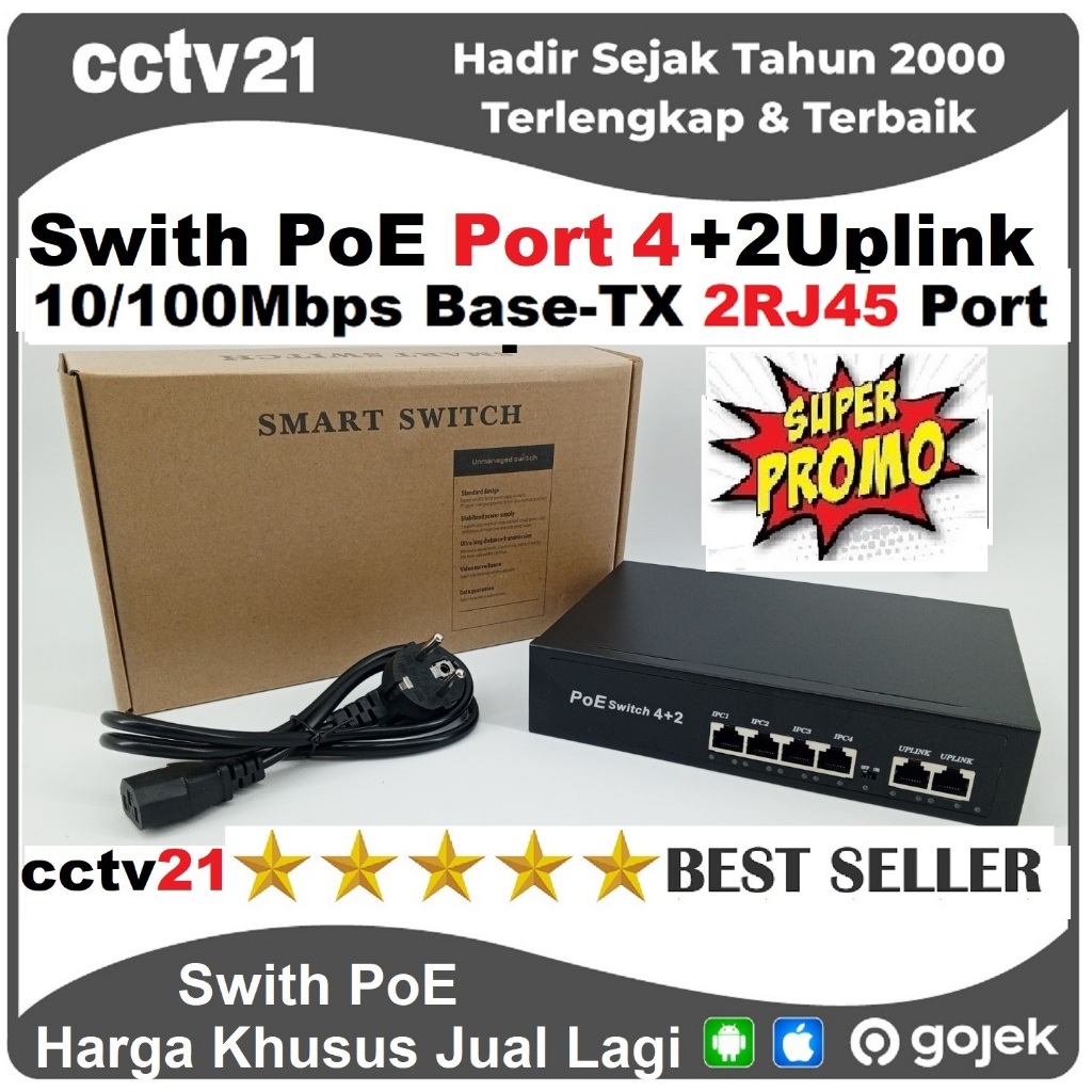 Jual PoE Switch PoE 4 Ports+2 Uplink HighTechnology 10/100 Mbps Base-TX ...